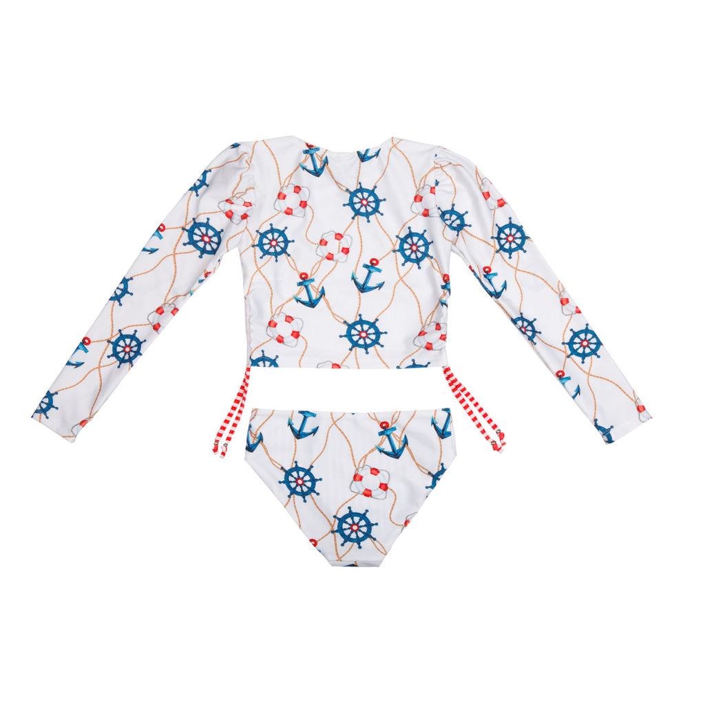 Girls Nautical 2 Piece Swimsuit with Side Ties – Olga Valentine Swimwear