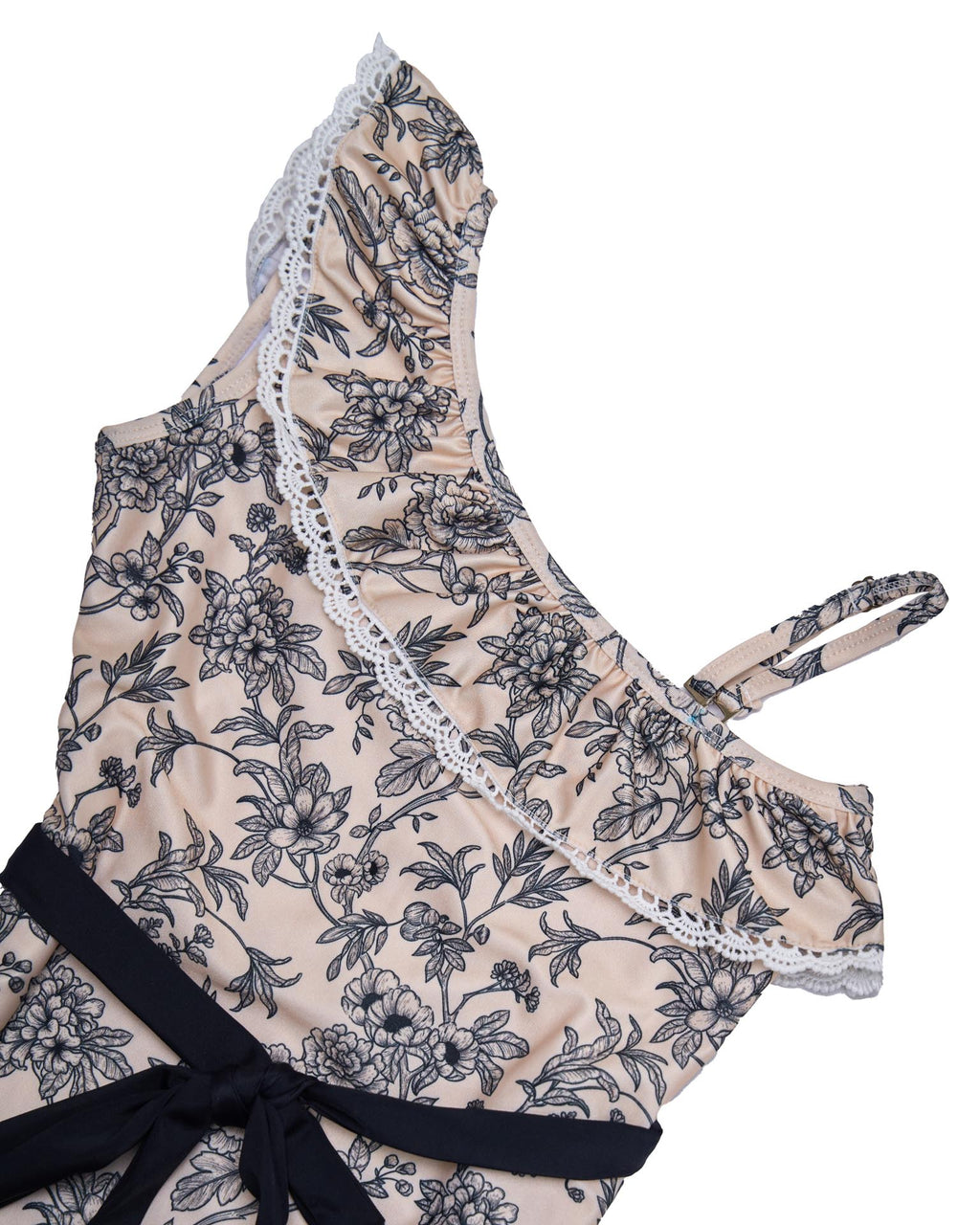 Girls One Shoulder One Piece – Ruffle Trim & Belt (Eden) | OV – Olga ...