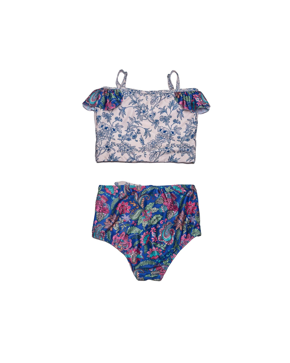 Girls Tankini Set – Ruffle Trim & High-Waisted Bottoms (River) | OV ...