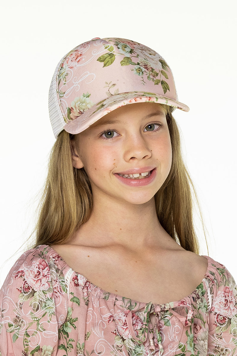 Girls Trucker Cap - Pink Floral - Adore – Olga Valentine Swimwear