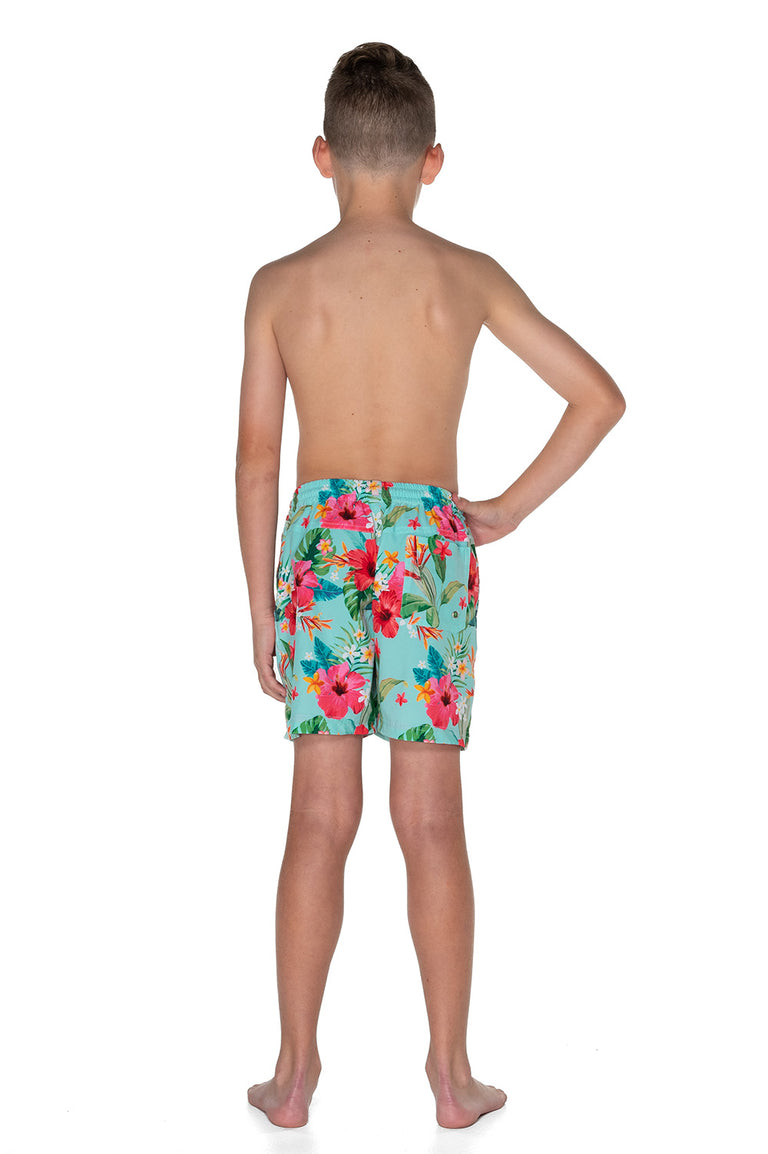 Boys Board Shorts - Blue Hawaiian Floral - Moana – Olga Valentine Swimwear